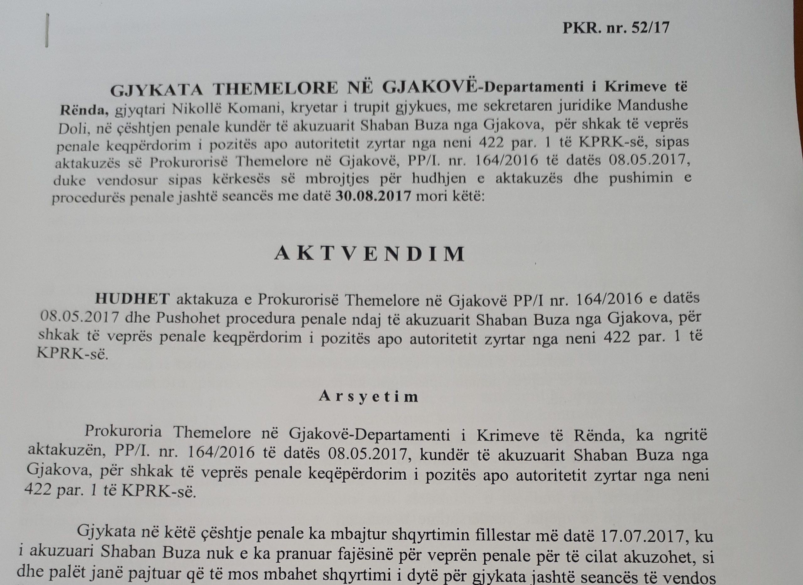 Hudhet poshtë aktakuza ndaj rektorit të Universitetit të Gjakovës ... Hudhet poshtë aktakuza ndaj rektorit të Universitetit të Gjakovës ...